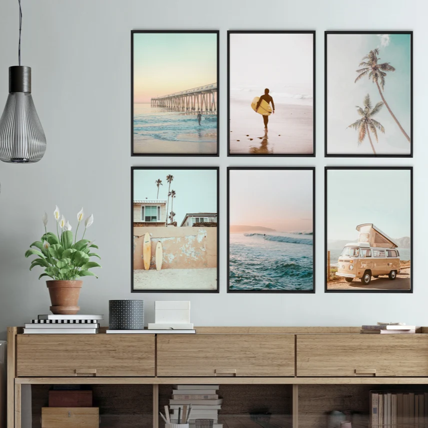 Set de 3 cuadros playeros en tonos pastel – Poster House Uy